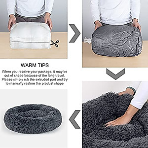 Dog Bed, Cat Calming Bed, Faux Fur Pillow Pet Donut Cuddler Round Plush Bed for Large Medium Small Dogs and Cats