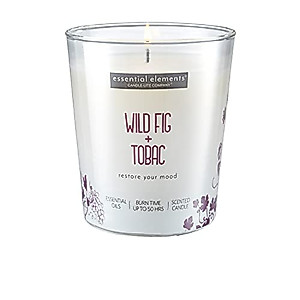 Essential Elements by Candle-lite Scented Candles Wild Fig & Tobac Fragrance, One 9 oz. Single-Wick Aromatherapy Candle with 50 Hours of Burn Time, Off-White Color