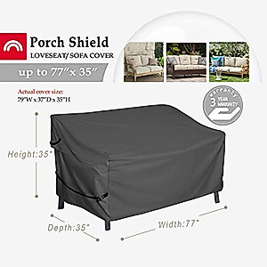 Porch Shield 600D Waterproof Outdoor Furniture Sofa Cover – Patio 3-Seater Couch Cover 77W x 35D x 35H inch, Black