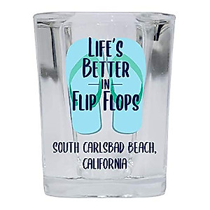 R and R Imports South Carlsbad Beach California Souvenir 2 Ounce Square Shot Glass Flip Flop Design 4-Pack