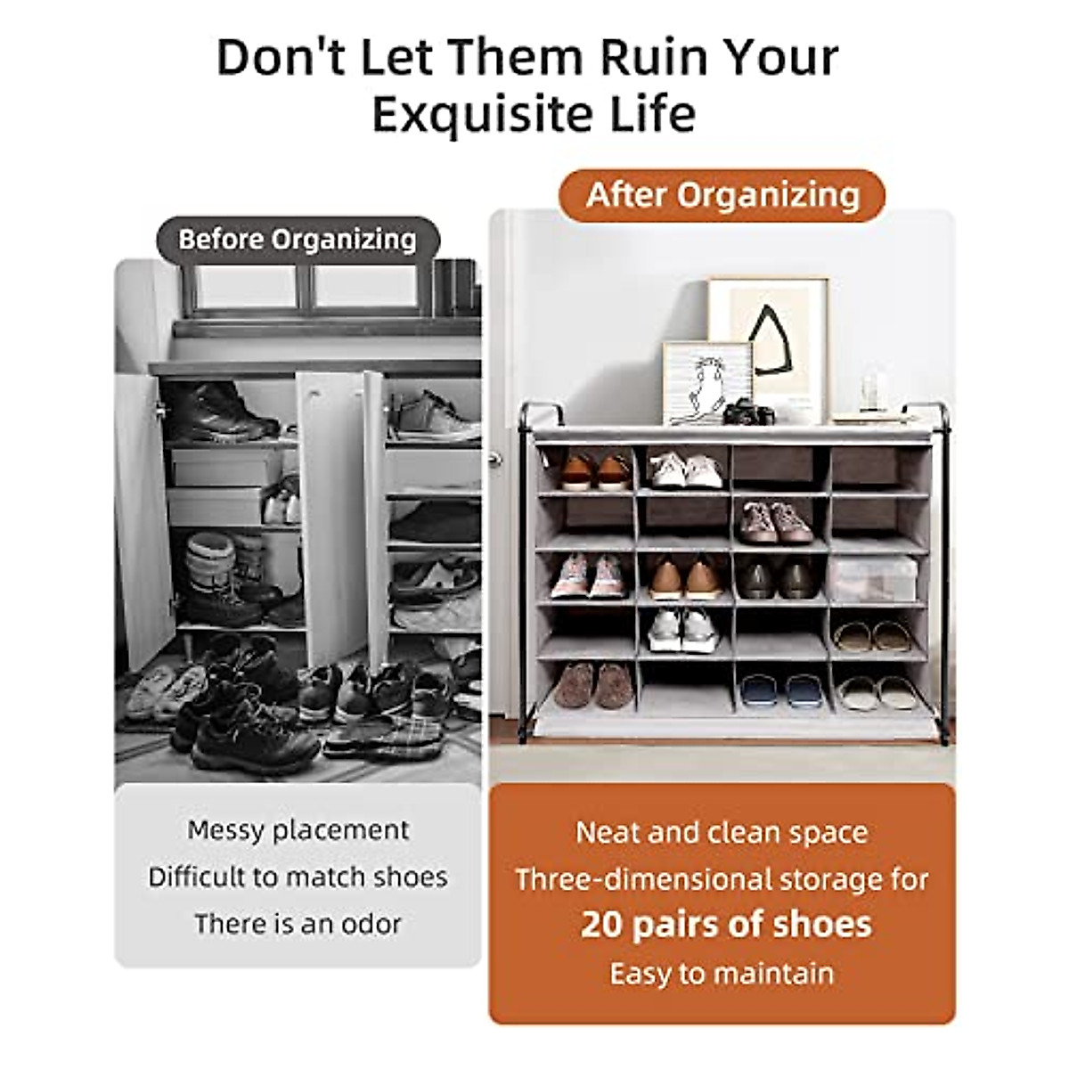 MULISOFT 20-Grid Shoe Rack Organizer Large Capacity, Shoe Cubby for Better Shoe Care, Space-saving Cubby Shoe Rack, Shoe Organizer Cubby Easy to Move for Entryway, Closet, Dormitories, Garage, Grey