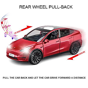 1:24 Scale Model Y Alloy Car Model Diecast Toy Vehicles for Kids, Tesla car Model，Pull Back Alloy Car with Lights and Music，Gifts for Adults and Children, Decorative Objects, Collectibles. (Red)