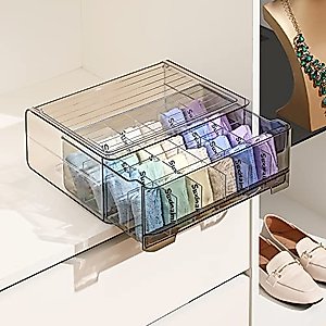 MSHOMELY Sock Underwear Drawer Organizer Divider, 24 Cell Wardrobe Clothes Organizer, Stackable Closet Organizers and Storage, Closet Storage Box with Pull Out Drawer for Socks, Bra, Ties, Belts