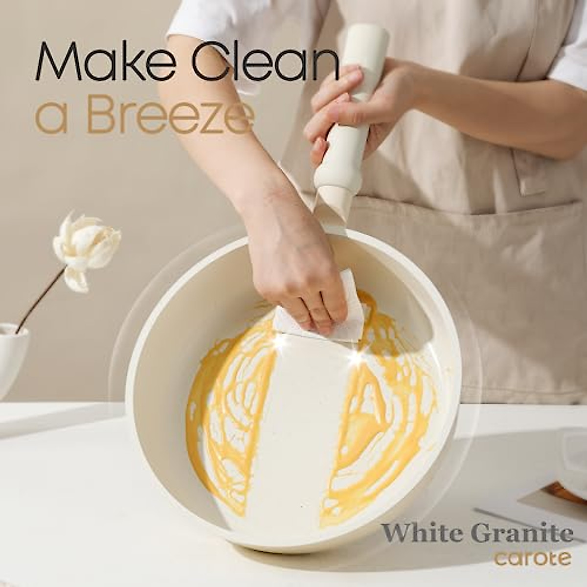 CAROTE Pots and Pans Set Nonstick Cookware Sets 10 Pcs Induction Cooking Set Dishwasher Safe Cookware w/Frying Pans & Saucepans PFOS PFOA Free(Cream Granite)