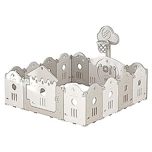 Veemuaro Baby Playpen, Portable 14-Panel Foldable Playpen, Large Baby Playard with Game Panel, Adjustable Shape Kids Activity Centre Safety Play Yard Home Indoor Outdoor