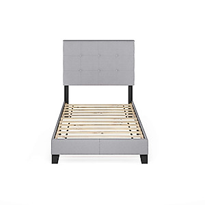 Furinno Laval Button Tufted Upholstered Platform Bed Frame, Twin XL, Glacier