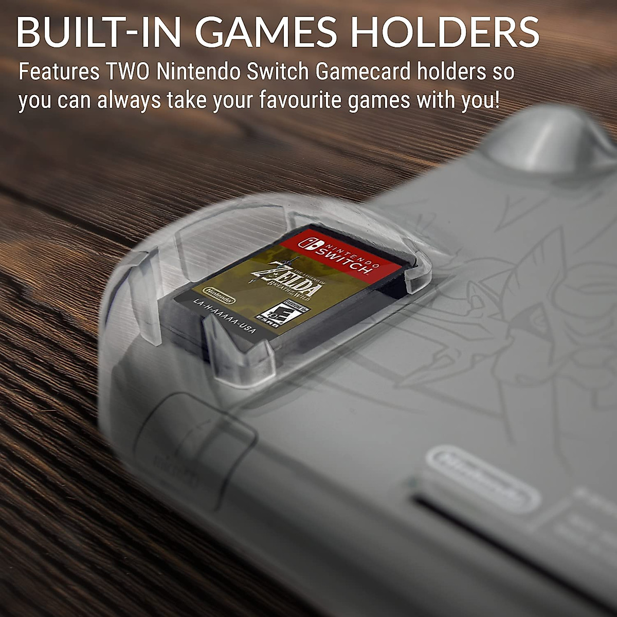 Orzly Protective Case for Switch lite, Clear Rugged Grip case with Kickstand Shock Absorption for Blue Turquoise Yellow Coral Grey - Hand Grip Transparent Edition with with Thumb Grips Included