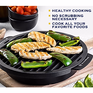 Grill Pan For StoveTop Nonstick - Griddle Pan for Stove Top - Smokeless BBQ Grilling Pan For Electric Stove, Gas Stove Grill - Steak Pan, Fish, Chicken, Vegetables - 12 Inches - Black - WaxonWare