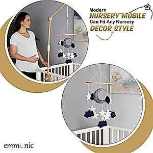 EMMNNIC Baby Mobile for Crib - Modern Boho Baby Mobile - Felt Nursery Mobile for Boy - White Stars - Navy Blue Clouds and Moon.