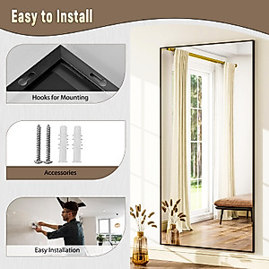 GLSLAND 76"x34" Full Length Mirror Extra Large Hanging or Leaning Rectangle Mirror Aluminum Alloy Thin Frame Bedroom Floor Dressing,Black