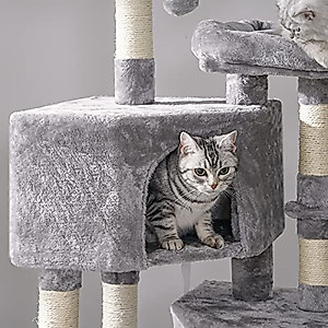 BEWISHOME Multi-Level Cat Tree for Indoor Cats Large Cat Tower Cat Condo with Sisal Scratching Posts, Perches, Houses, Hammock and Baskets, Furniture Kitty Activity Center Kitten Play House MMJ05G