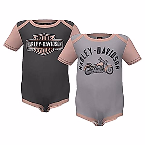 Harley-Davidson Baby Girls' 2-Pack Colorblock Rib Creeper Set - Gray/Pink (0/3M)