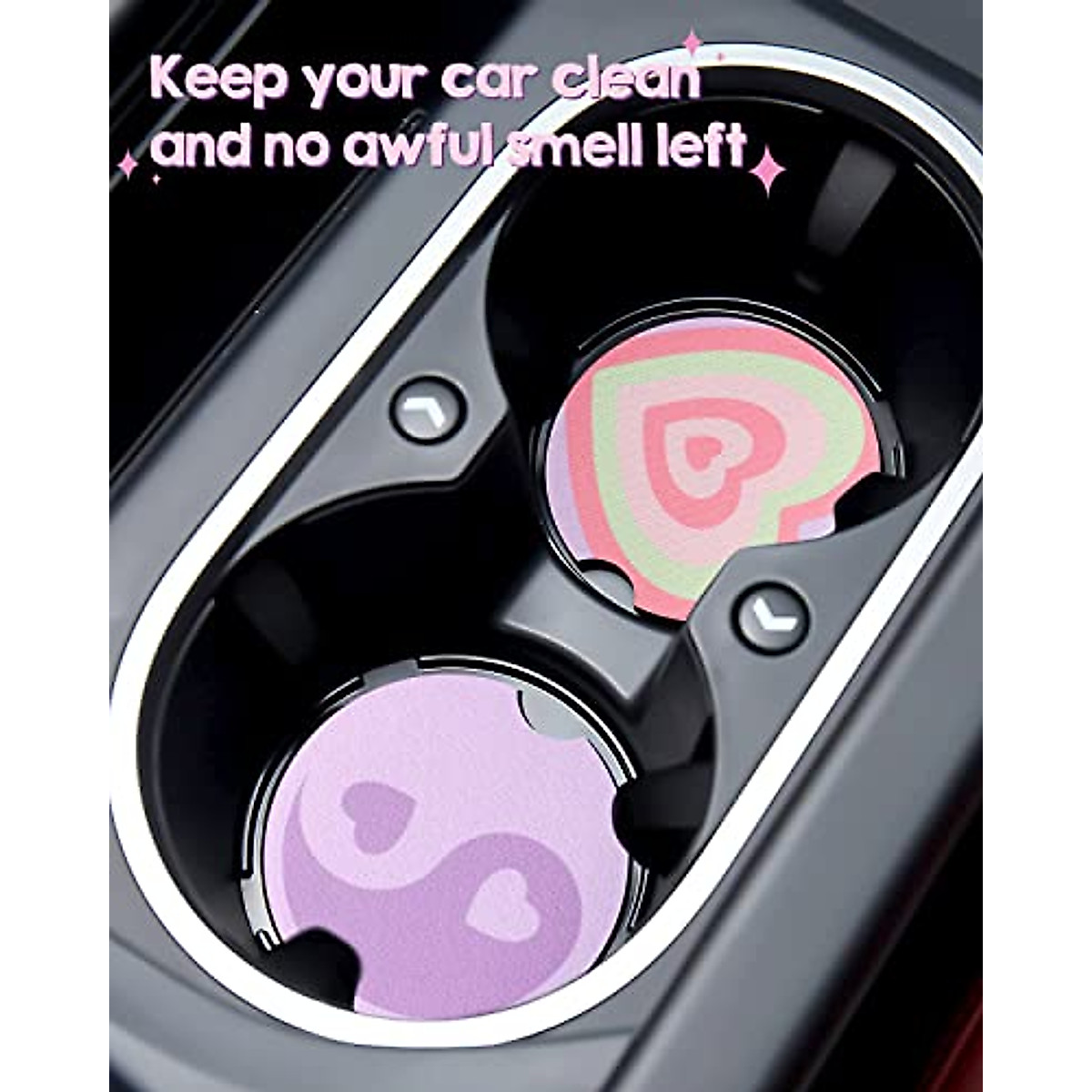 Huray Rayho 8pcs Danish Pastel Car Coasters 2.75inch Car Cup Holders Non-Slip Rubber Car Coasters with Finger Notch Drinks Coasters Aesthetic Smiling Face Flower Preppy Boho Cute Accessories for Women