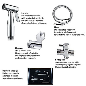AzureLuxe Cloth Diaper Sprayer - Complete Set Premium Stainless Steel Hand Held Diaper Sprayer Kit for Toilet Attachment with T-Adapter and Explosion Free Hose