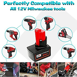 2Pack 12V 9.0Ah Replacement Battery Compatible with Milwaukee M12 12V Power Tools for Milwaukee M12 Battery 48-11-2460 48-11-2401 48-11-2411 48-11-2412 48-11-2420 48-11-2440 Li-ion Tools Batteries