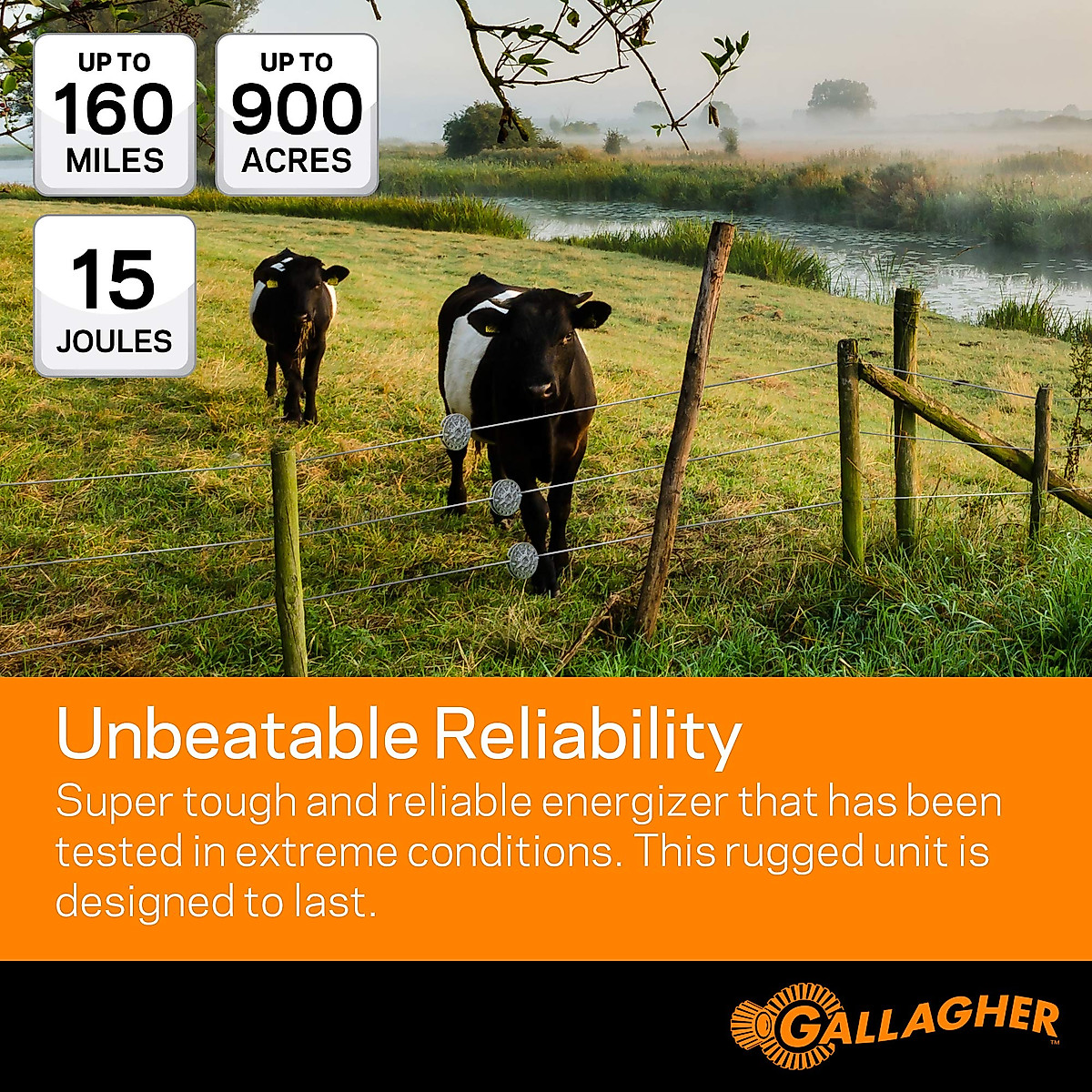 Gallagher M1500 Electric Fence Charger | Powers Up to 160 Miles / 900 Acres of Clean Fence | ​15 Joules, 110 Volt Energizer, Added Power Reserve | Unbeatable Reliability | Easy Installation