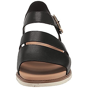 Dr. Scholl's Shoes Women's Island Glow Strappy Flat Sandal,Black Smooth,8.5