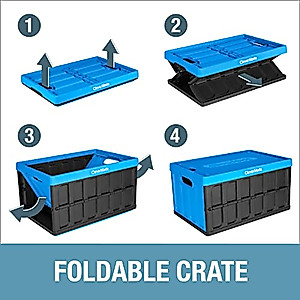CleverMade 62L Collapsible Storage Bins with Lids - Folding Plastic Stackable Utility Crates, Solid Wall CleverCrates, 3 Pack, Neptune Blue