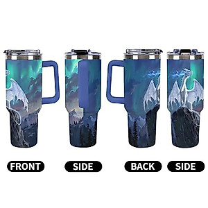 Flying Dragon 40 Oz Tumbler Insulated Stainless Steel Water Bottle Travel Mug Car Cup with Handle And Straw