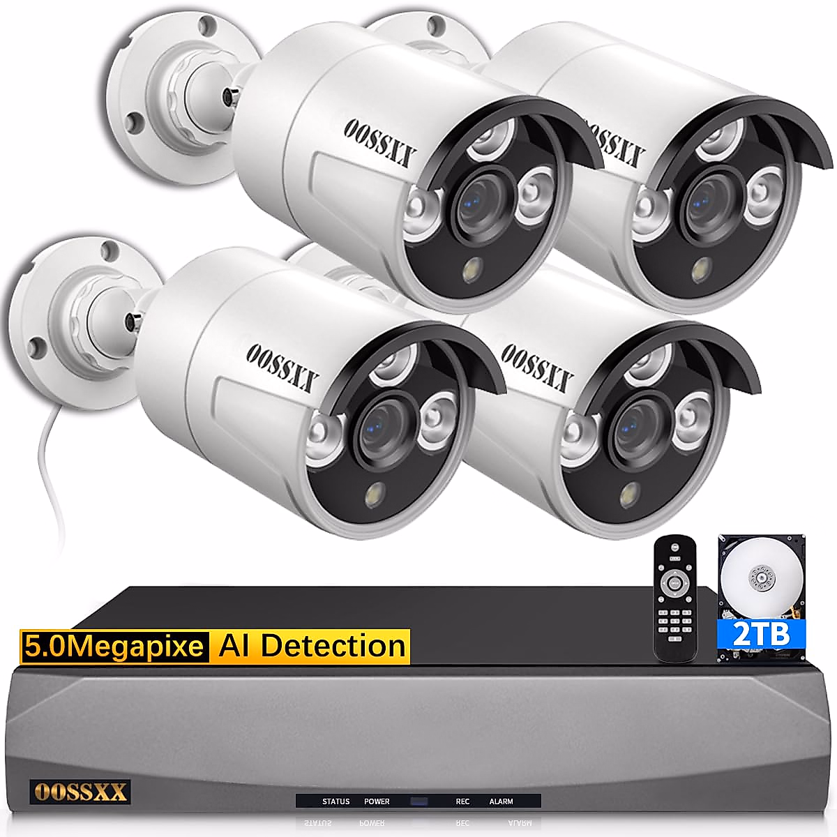 (HD 2.7K 5.0MP with Audio) 60 Days Storage Outdoor Wired Security Camera Systems PoE Outdoor Surveillance Video System