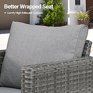 ovios 2 Pieces Patio Chairs, Outdoor Wicker Chairs of 2, Rattan Chairs with Comfy Cushions, All Weather High Back Porch Chairs for Outside Balcony Deck Garden, Dark Grey