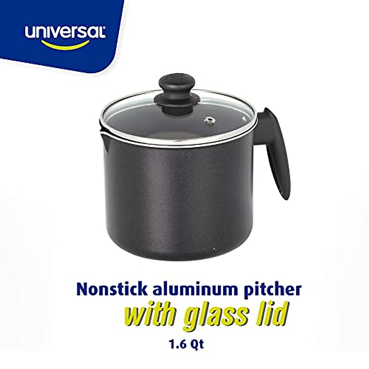 Universal 1.6Qt Nonstick Milk Pitcher Jar with Glass Lid, Aluminum construction