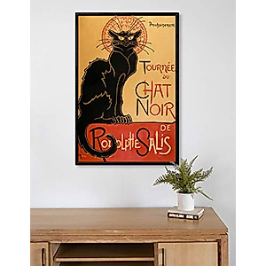 artprints1stop Floating Frame Canvas Print Wall Art - Tour of Rodolphe Salis' Chat Noir Classic Vintage Black Cat Post by Théophile Steinlen - 16x24 inches