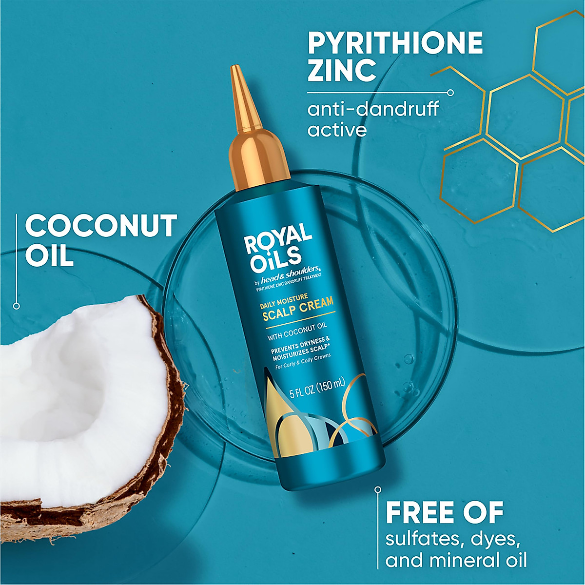 Head & Shoulders Scalp Cream Treatment, Daily Moisture, Anti Dandruff, Royal Oils Collection with Coconut Oil, Scalp Care for Natural and Curly Hair, 5.0 fl oz