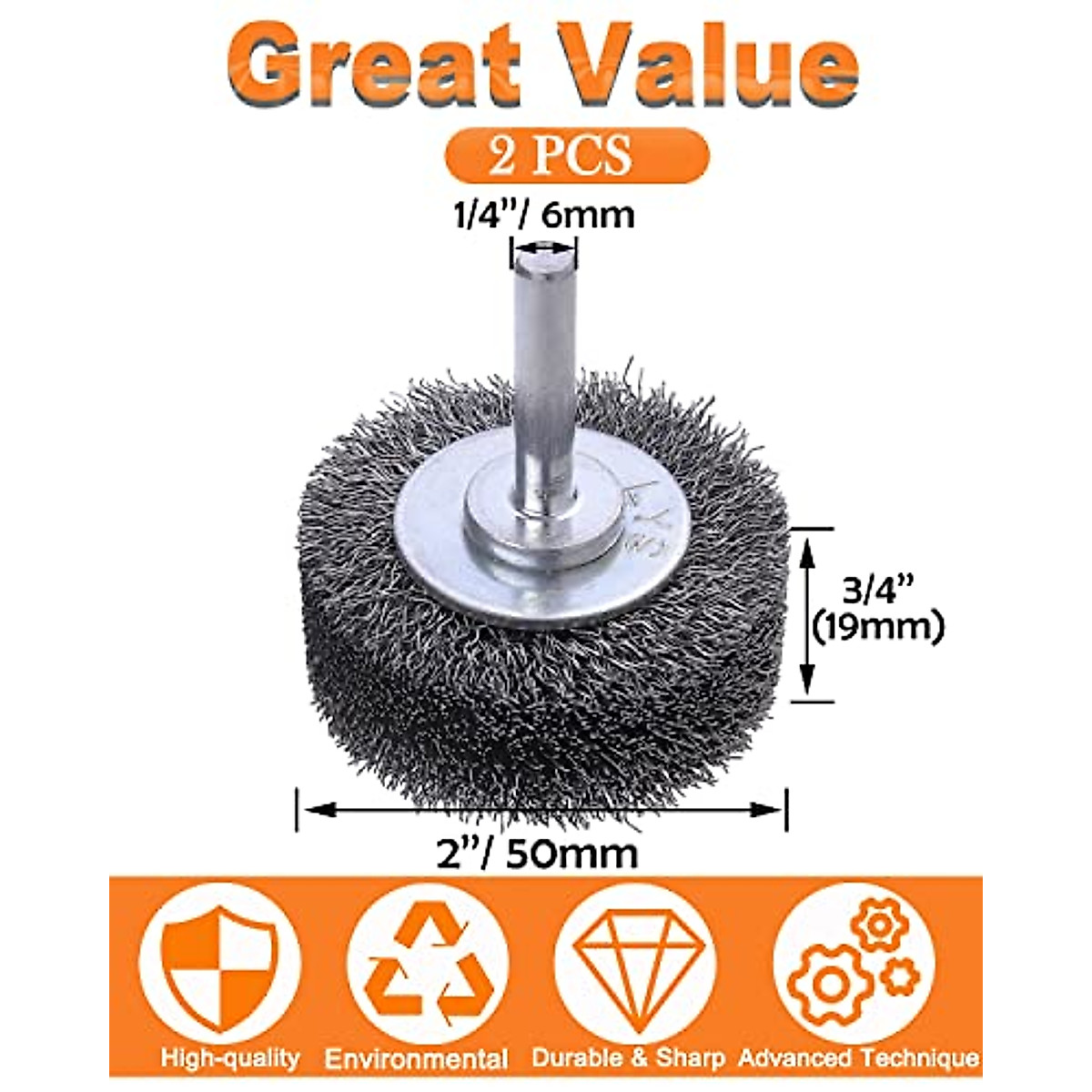 2 Pack Wire Wheel Brush Wire Wheel Brush for Drill Attachment, Rocaris 2 Inch Heavy Duty Wire Brushes Removal Paint Rust & Corrosion, 0.0118" Carbon Steel Wire, 1/4in Shank, 20000RPM