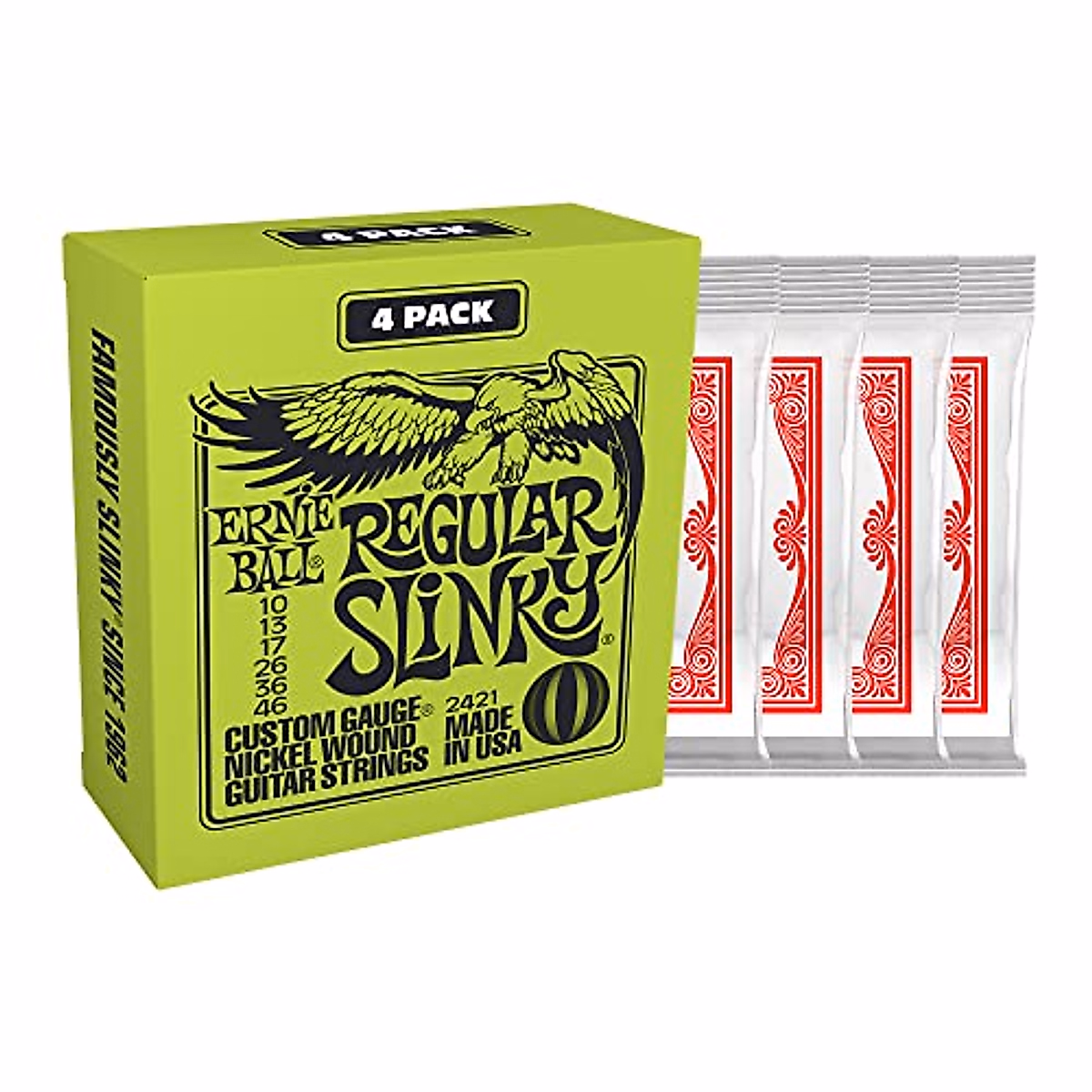 Ernie Ball Regular Slinky Nickel Wound Electric Guitar Strings Amazon Exclusive 4-Pack - 10-46 Gauge