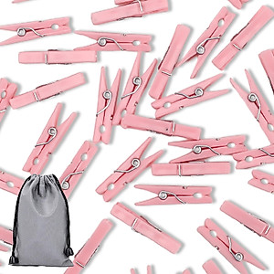 100PCS Baby Shower Clothespins Games Girl Plastic Clothes Pin with Waterproof Bag Mini Pink Pin Bulk 1.37 inch for Party Decorations, DIY Crafts
