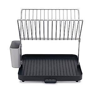 Joseph Joseph Y-Rack Dish Rack and Drain Board Set with Cutlery Organizer Drainer Drying Tray, Large, Gray