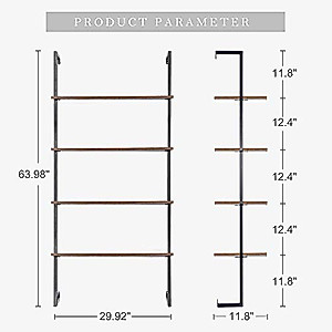 ZenStyle 4-Shelf Bookcase, Industrial Floating Shelves Wall Mount with MDF Wood and Black Metal Frame, Nutmeg/Black