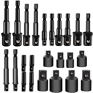 24pcs Impact Extension & Socket Adapter, Mgtgbao Socket Set Extension/ 1/4-Inch Hex Shank Drill Extension | CR-V Steel