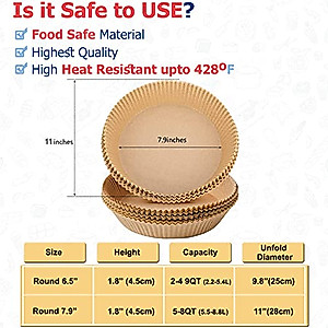 RoyalWare Air Fryer Liners 100 Pc Disposable Paper Liner – 7.9 Inch Non-Stick Round Parchment Paper – Oil Proof Heat Resistant Air Fryer/Baking Paper