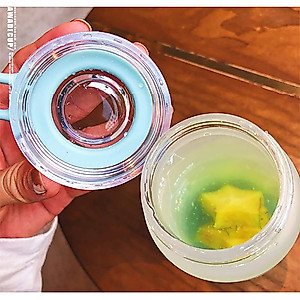 JZSMY Juice Cute Water Bottle Glass Water Bottles 460ML Matte Portable Water Cup Creative Handy Cup Kawaii Bottles Milk Bottle Water Juice Smoothie Drinking Cup for Home Office School (Blue)