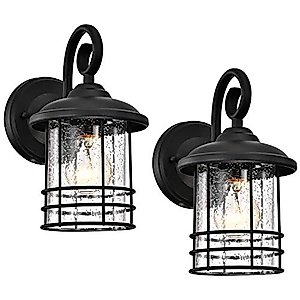 MICSIU Textured Black Outdoor Wall Light 2-Pack, 10 Inch Exterior Wall Lantern Lights with Clear Seedy Glass, Exterior Wall Lights for House, Entryway, Home, Patio, Garage, Doorway