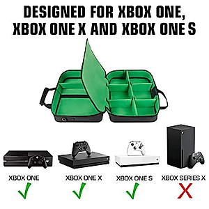 USA GEAR Console Carrying Case - Xbox Travel Bag Compatible with Xbox One and Xbox 360 with Water Resistant Exterior and Accessory Storage for Xbox Controllers, Cables, Gaming Headsets - Green