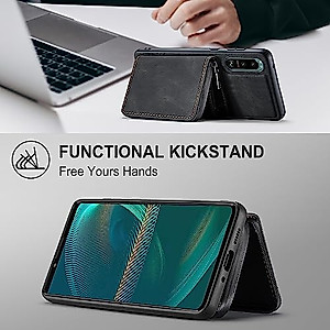 Phone Case for Sony Xperia 5 III 3 / Xperia5III 5G Wallet Cover with Tempered Glass Screen Protector and Credit Card Holder Zipper Stand Cell Accessories Experia 5III 5G XQ-BC72 Women Men Black