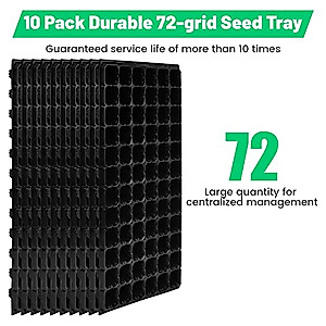 10 Pack Thick Durable 72 Cell Seed Starter Tray, 1.5inch Deep Seed Starter Kit, Gardening Germination Plastic Trays with Drain Holes Reusable Plant Grow Plug Propagation