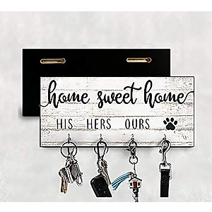 His, Hers, Ours, Paws Key Holder for Wall | Entryway Key Hook Decorative, Rustic Key Hangers for Wall | Dog Leash Holder for Wall, Farmhouse Home Decor Key Hooks | Home Sweet Home Sign