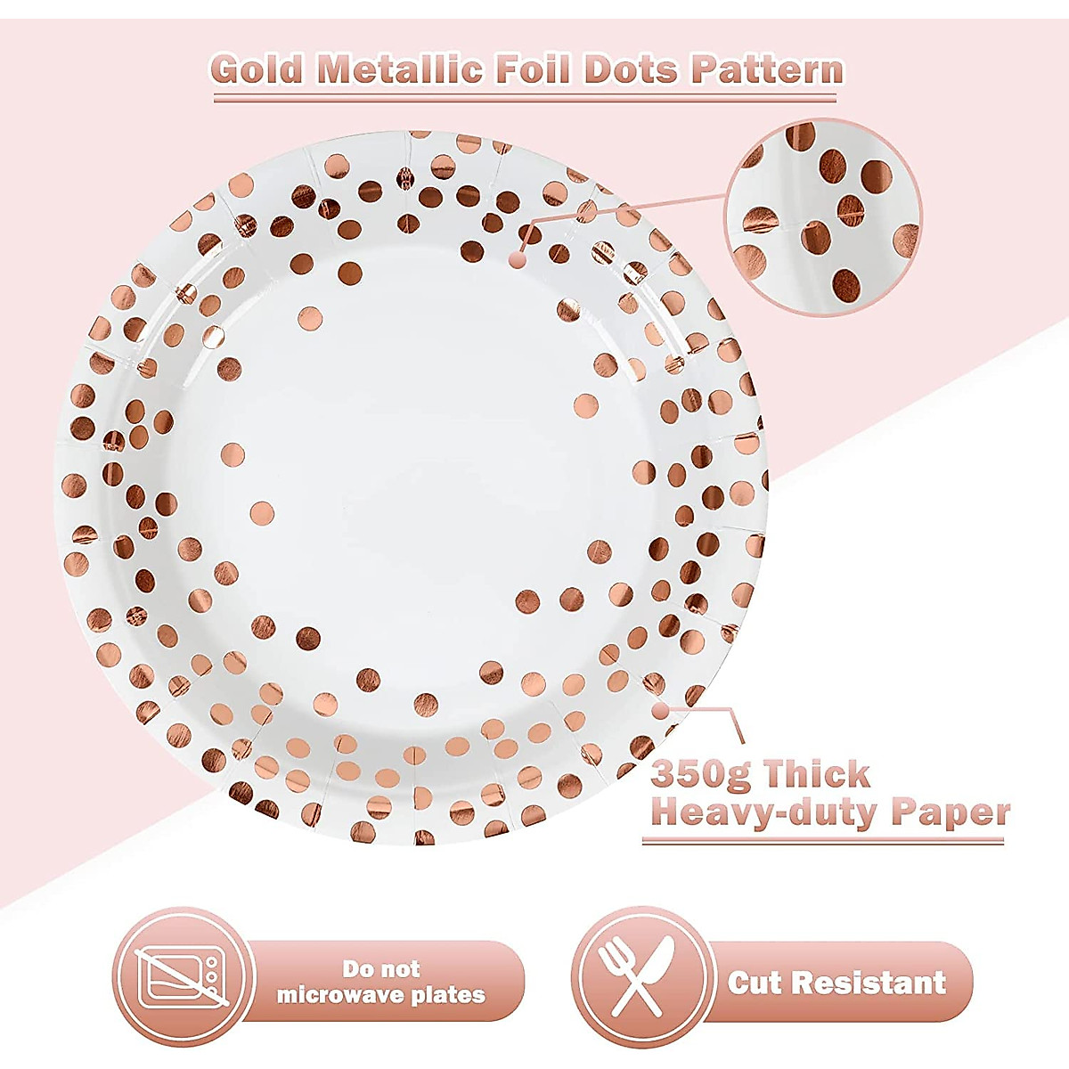 CENLBJ White and Rose Gold Paper Plates and Napkins-50 Pack-25 * 7inch Paper Plates & 25 * 6.5inch Napkins,Party Supplies for Birthdays Receptions and All Occasions