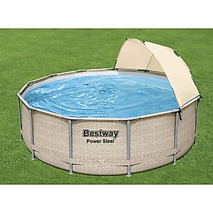 Bestway Power Steel 13' x 42" Round Above Ground Outdoor Swimming Pool Set with Shaded Canopy, 530 Gallon Filter Pump, Ladder, and Pool Cover