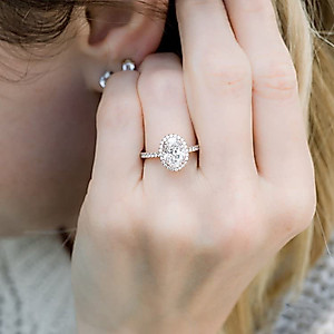 Blocaci Engagement Ring 2.5 CT Oval Shape Halo Moissanite Engagement Rings for Women Gold Plated Silver Free Engraving