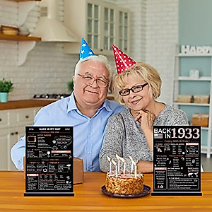 Crenics Rose Gold 90th Birthday Decorations for Women, 2 Pieces Back in 1933 Birthday Poster with Stand, 1933 90th Birthday Gifts Table Centerpieces Party Supplies