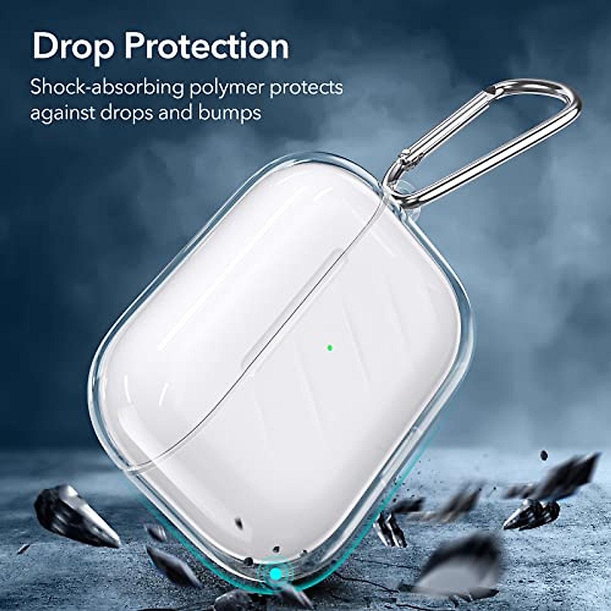 ESR Air Ripple Carrying Case Compatible with AirPods Pro (2nd Generation/1st Generation), Clear Protective TPU Cover with Carabiner, Supports Wireless Charging, Case for AirPods Pro 2, Clear