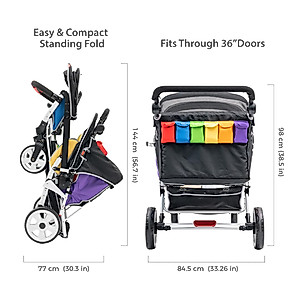 Familidoo H6E 6 seat Baby Stroller- Double Canopy - Daycare Strollers with 5 Point Safety Harness - Backseat footrest Extension for 0 to 36 Months