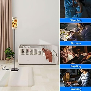 RZNTJHUINA Modern Standing Lamps Sunflower Yellow Summer Minimalist Floor Lamp Rustic Country Metal Pole Lamp with Linen Lampshade for Bedroom Living Room Office Nursery Reading Foot Switch