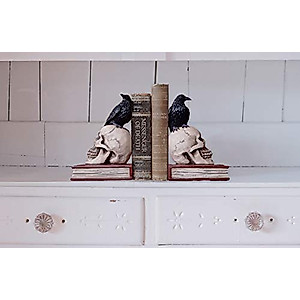 DWK - Murder and Mystery - Ravens on Skulls Bookends Gothic Poe Crow Reading Bookshelf Theme for Your Library Home Décor Book Shelf Accent 8.5 Inches in Length