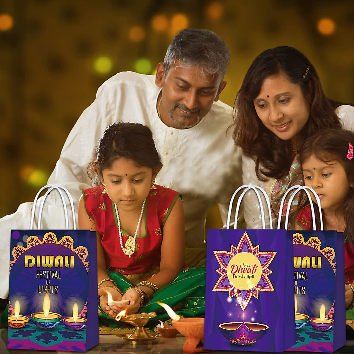 HABDJILTY 20 Pcs Happy Diwali Gift Bags,Festival of Lights Gifts Bags for Birthday Gift Packs Snacks Candy Bags Diwali Party Favor